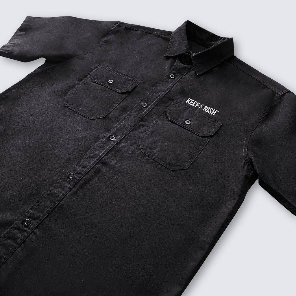 Black Short Sleeve Workshirt For Men - Logo – Keef & Nish™